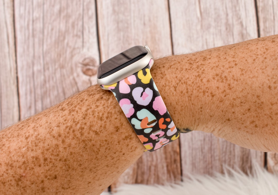 Brown Colorful Leopard Print Silicone Watch Band Compatible With Apple ...