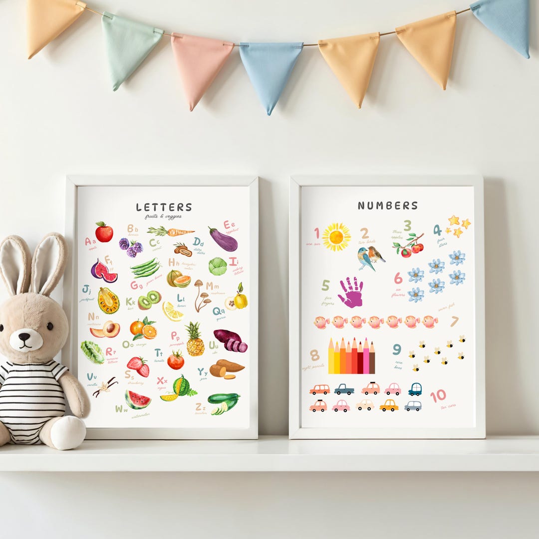 Alphabet & Numbers Learning Posters – Printable Wall Art Set - Etsy