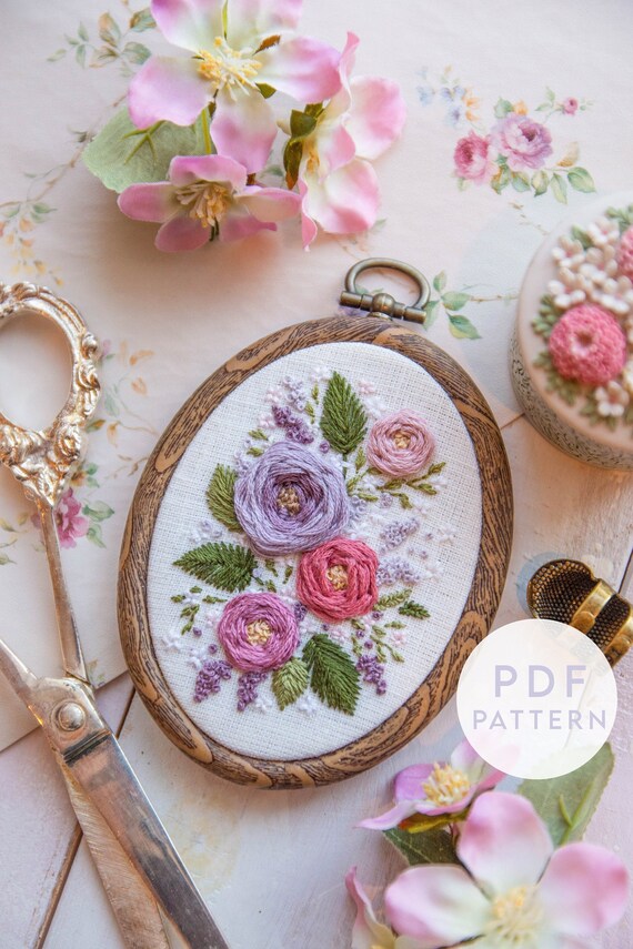 Embroidery PDF Pattern miniature Bouquet of | Etsy