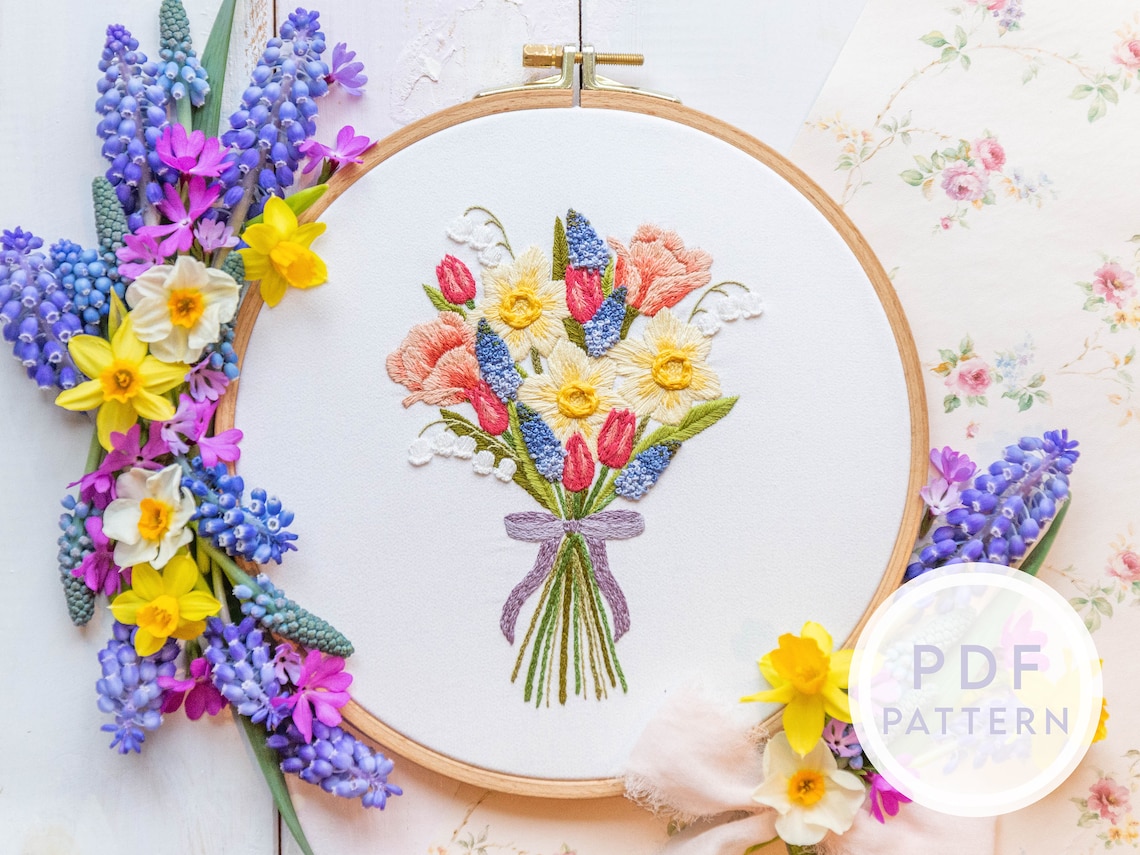 Embroidery PDF Pattern spring Flowers Digital - Etsy