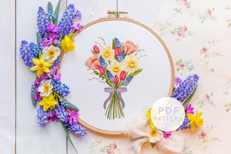 Embroidery PDF Pattern spring Flowers Digital | Etsy