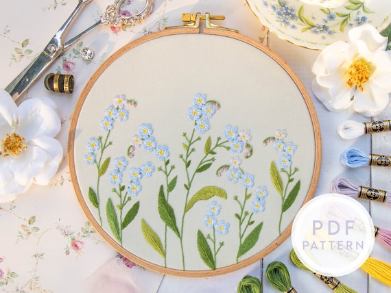Embroidery PDF Pattern forget Me Nots Digital - Etsy