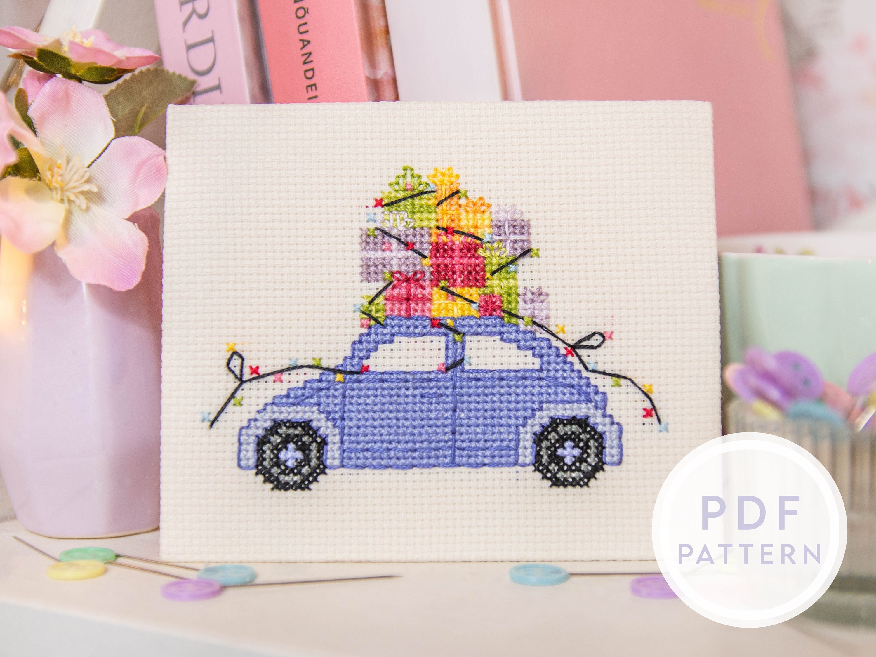 Cross Stitch PDF Pattern "miniature Christmas Delivery Car" - Digital ...