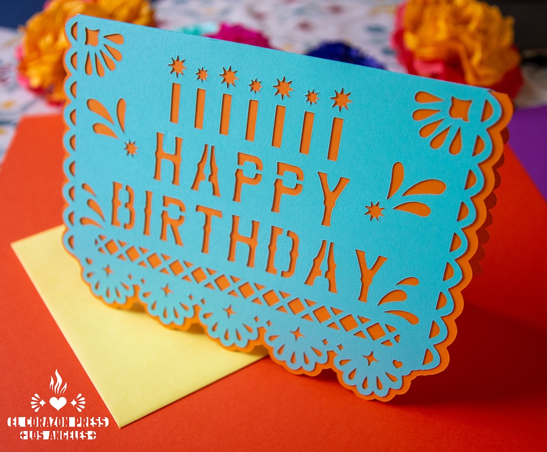 Unique Papel Picado Birthday Card / Cut Paper, Mexican Fiesta Themed ...