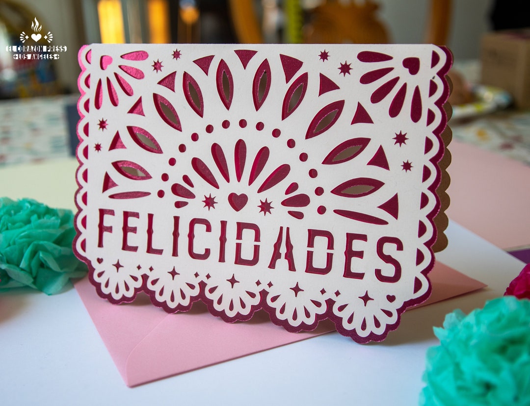Felicidades! Pink Monochromatic Papel Picado Congratulations Card ...