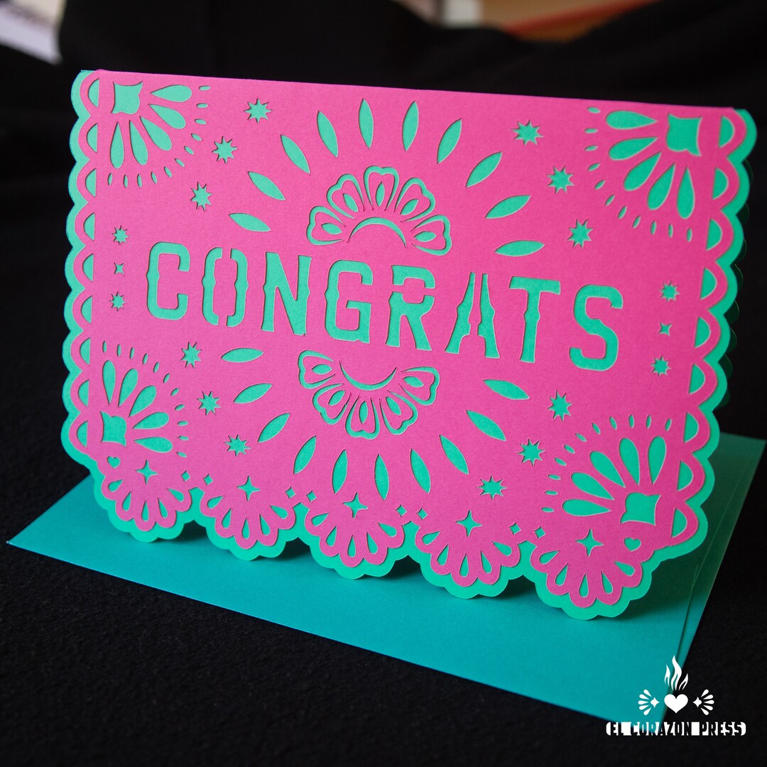CONGRATS Papel Picado Greeting Card, Pink and Aqua 90s Inspired ...