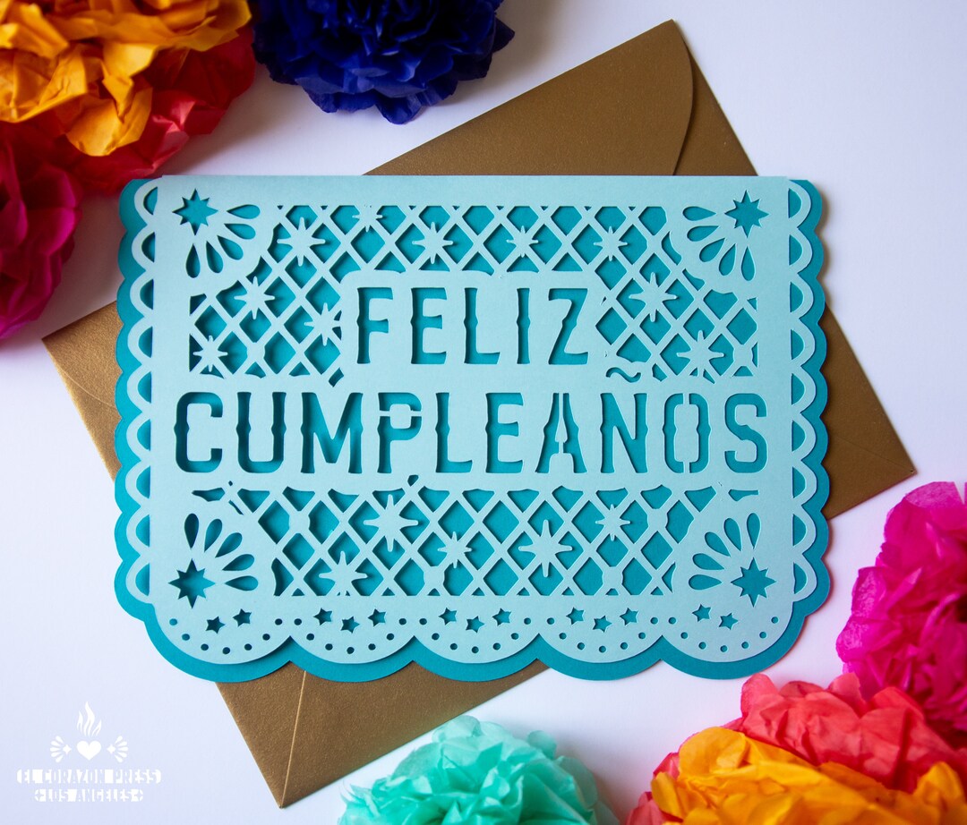 FELIZ CUMPLEANOS Birthday Card, Papel Picado, Greeting Card / Cut Paper ...