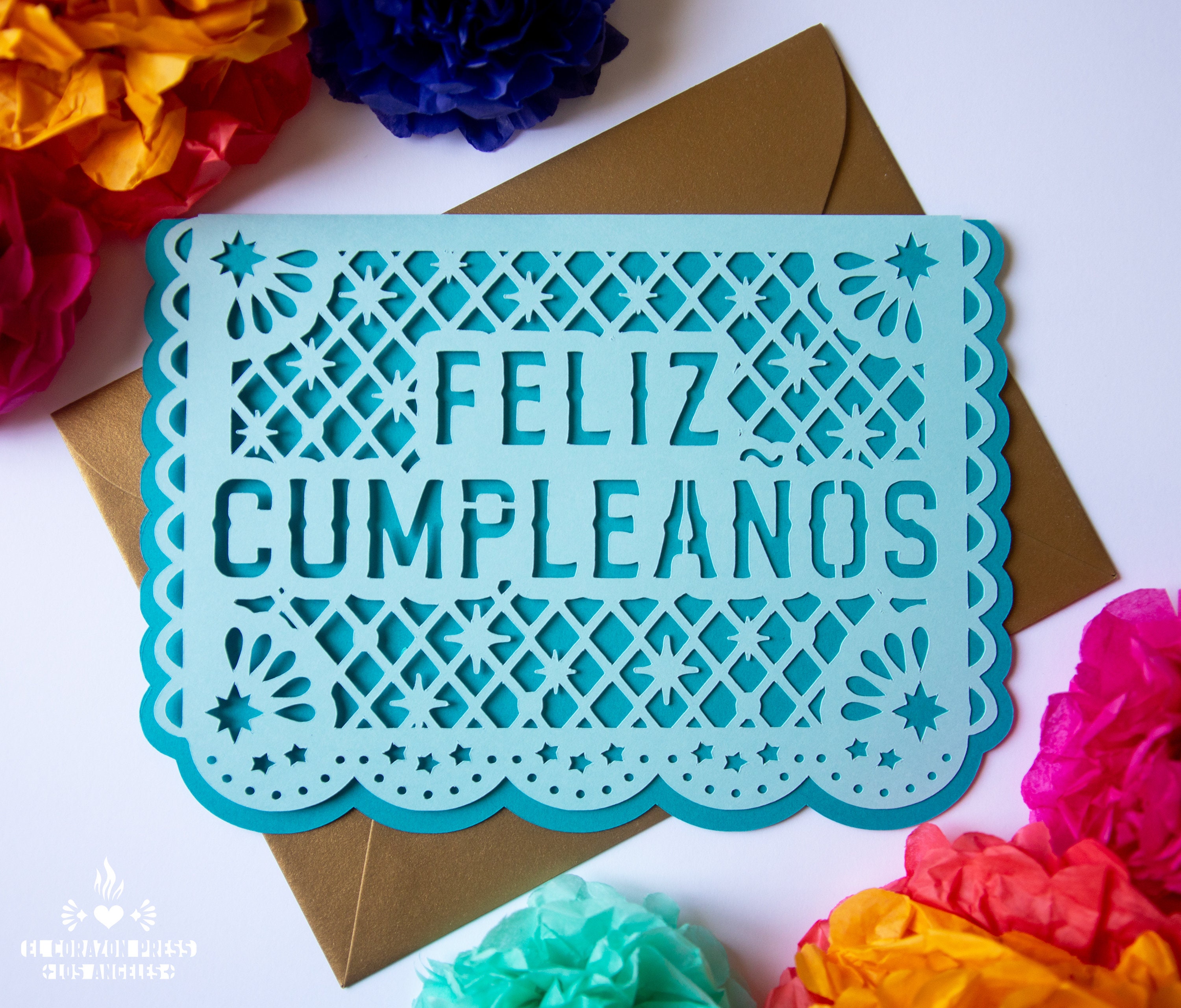 FELIZ CUMPLEANOS Birthday Card, Papel Picado, Greeting Card / Cut Paper ...