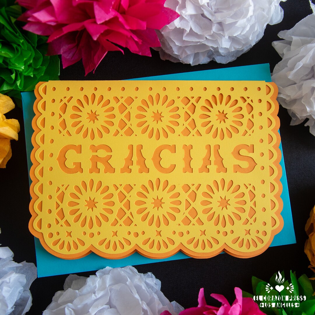 GRACIAS Papel Picado Thank You Note / 5 X 7 Unique Paper Cut Note ...