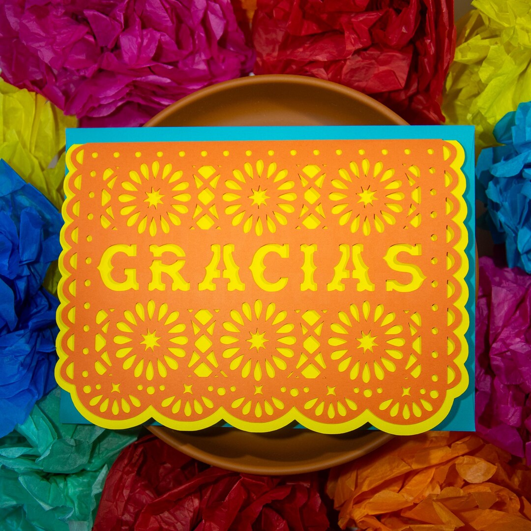 GRACIAS Sunburst Papel Picado Card: Mexican Thank You Note - Etsy