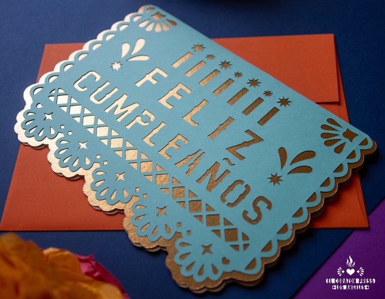 FELIZ CUMPLEANOS Quequito Papel Picado 5x7 Birthday Card / Cut Paper ...