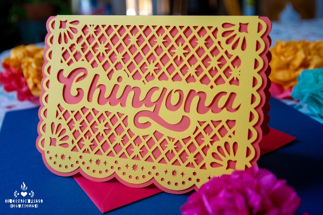 CHINGONA / Baddie Yellow and Papaya Papel Picado 5x7 Greeting Card ...