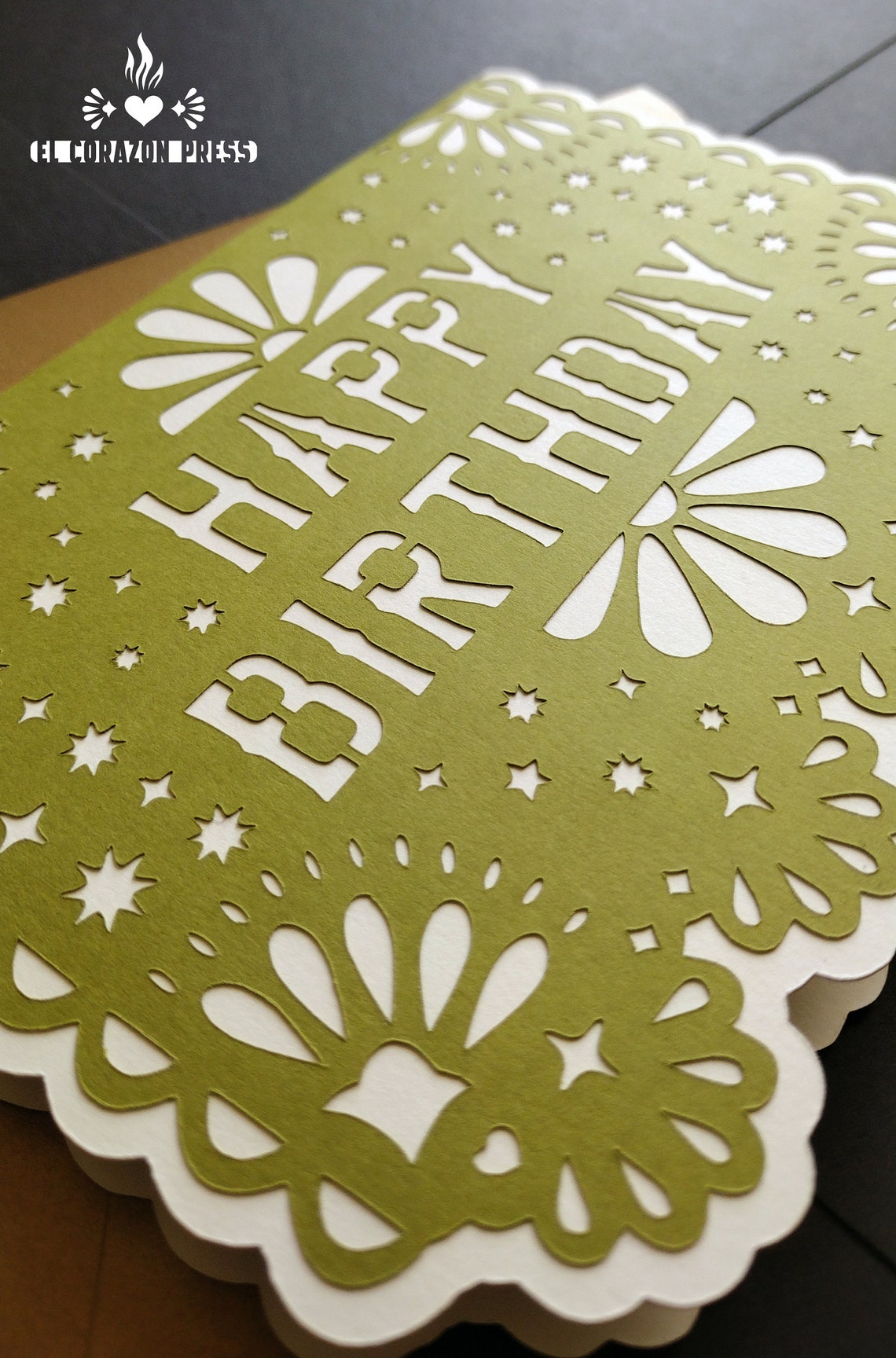 Papel Picado Happy Birthday Card: Olive, Cream & Gold, Taurus Vibes - Etsy