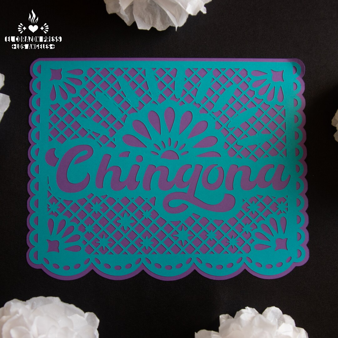 Teal and Purple CHINGONA Art Piece, Sun and Moon Design, Papel Picado ...