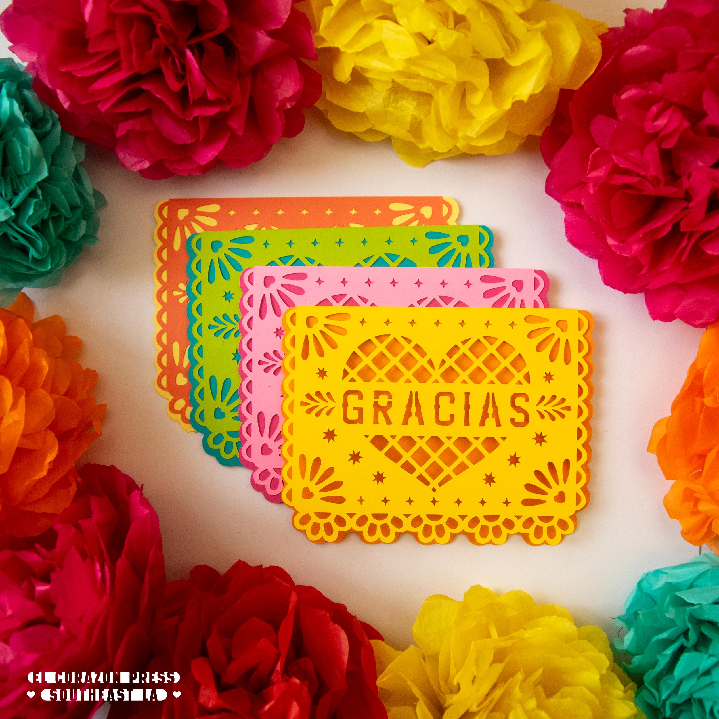 GRACIAS Cards Heart Thank You Cards Papel Picado, Set(s) of 4 Notecards ...