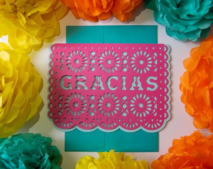 Gracias Card, Papel Picado Thank You Card, Mexican Stationery, Baby ...