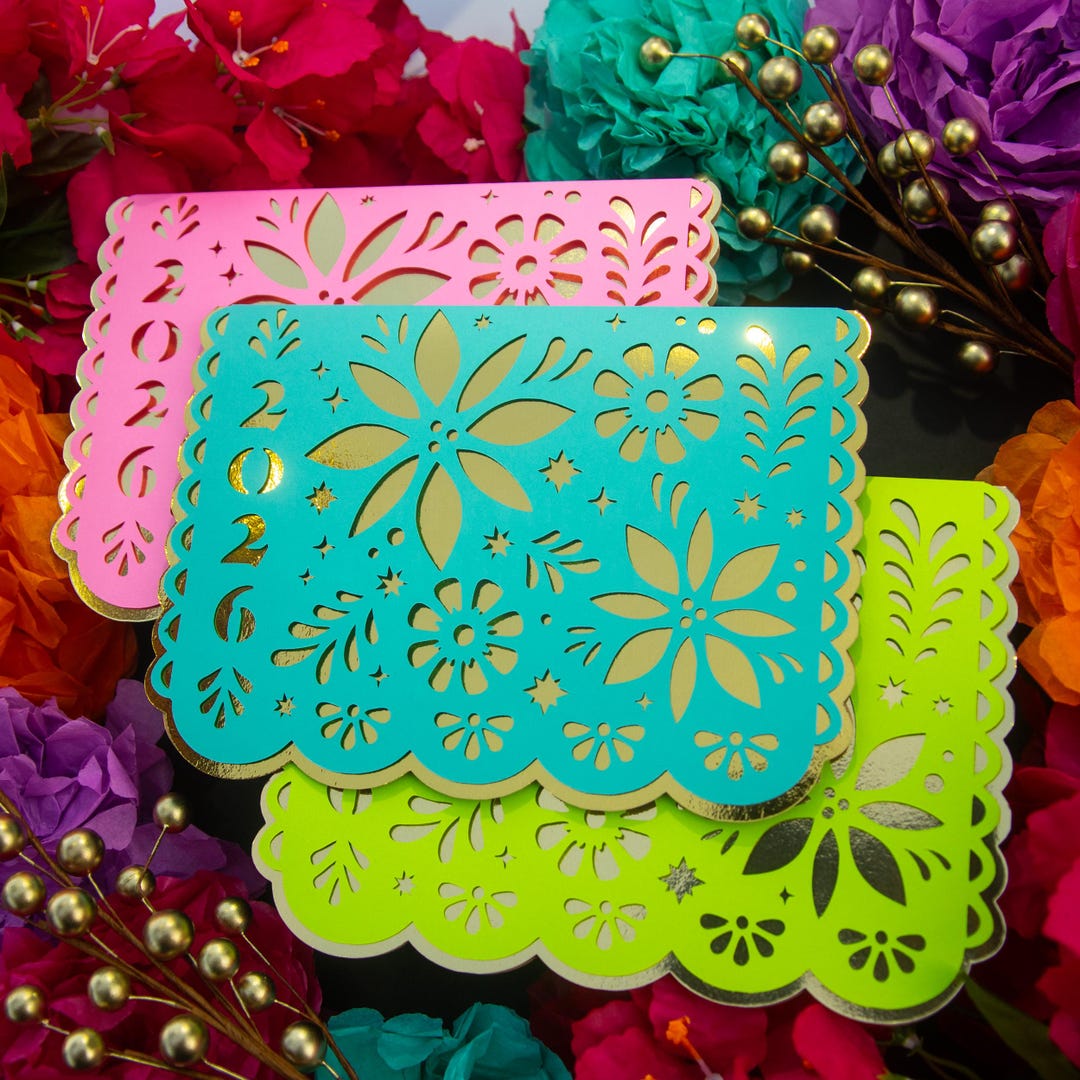 New Year's Papel Picado Cards: 2026 Greeting Card in Sets of 3 - Etsy