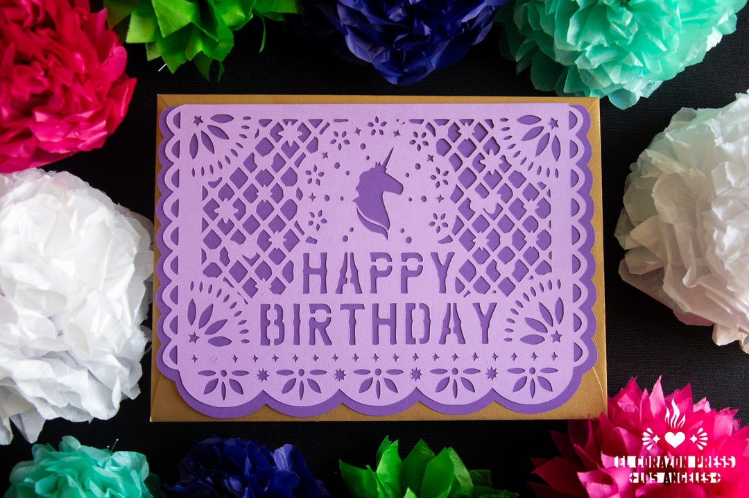 HAPPY BIRTHDAY 5x7 Unicorn Silhouette / Papel Picado / Purple ...