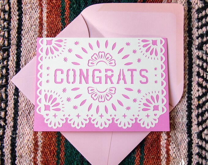 CONGRATS Pink Papel Picado Greeting Card, Mexican Fiesta ...