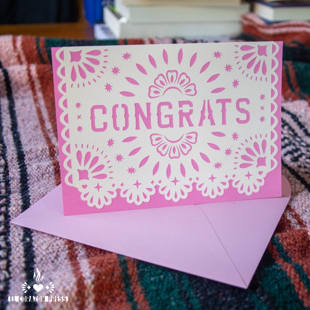 CONGRATS Pink Papel Picado Greeting Card, Mexican Fiesta ...