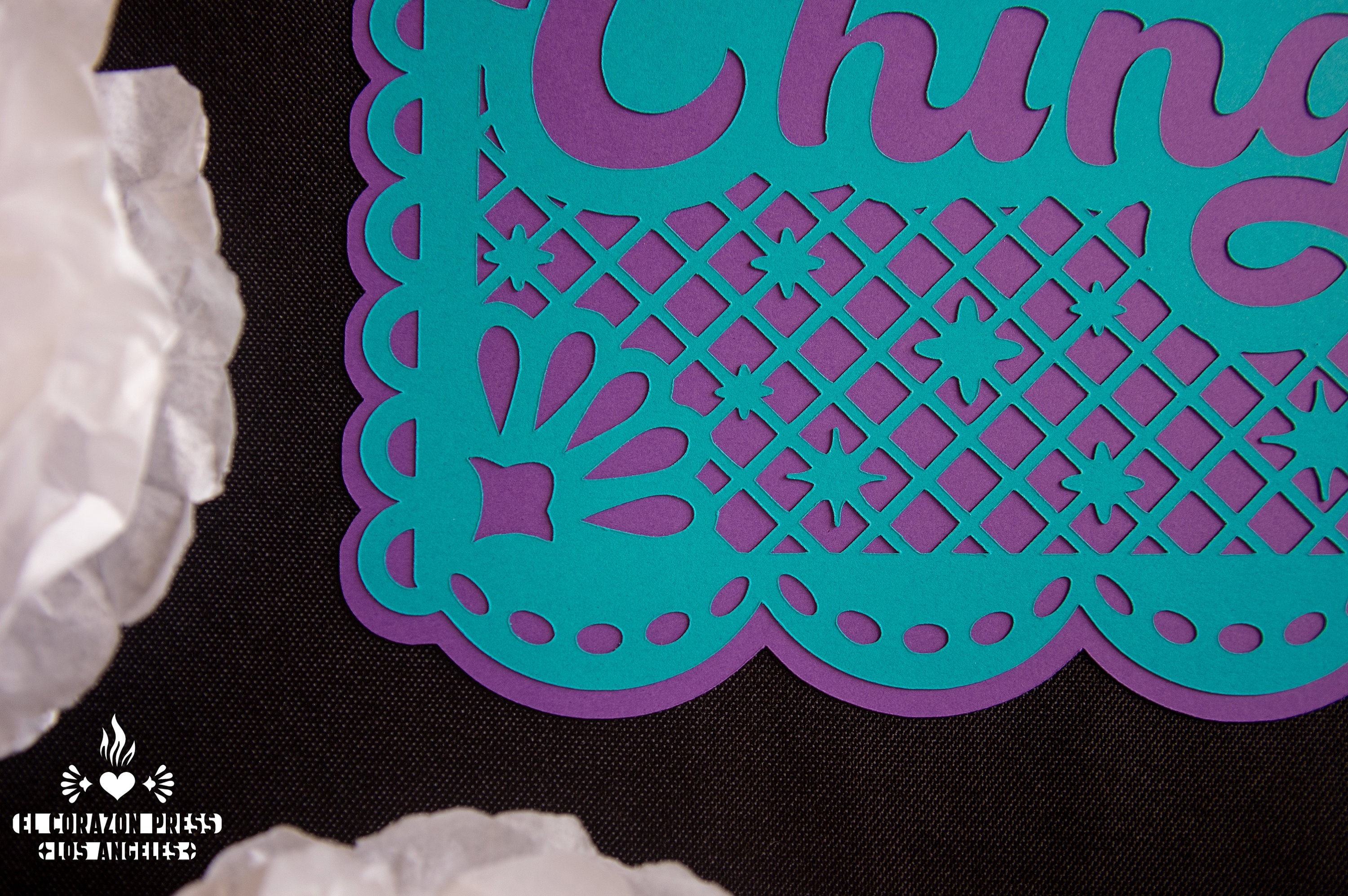 Teal and Purple CHINGONA Art Piece, Sun and Moon Design, Papel Picado ...