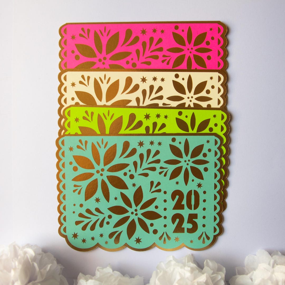 2025 NEW YEAR Fiesta Color Palette Papel Picado Flat 5x7 Greeting Card ...