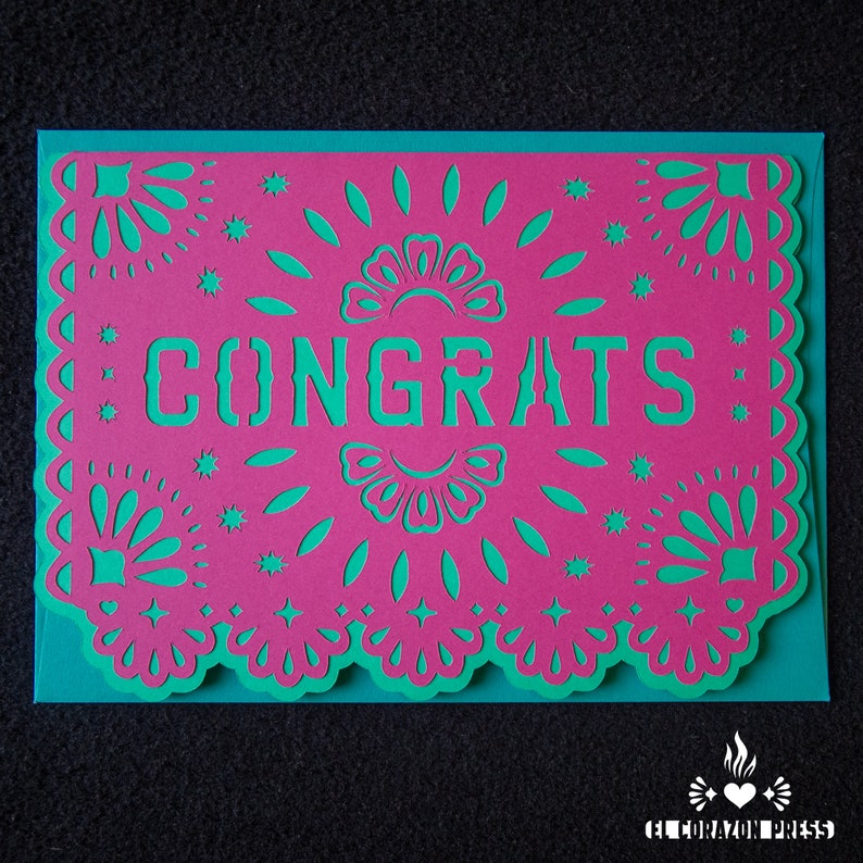 CONGRATS Papel Picado Greeting Card, Pink and Aqua 90s Inspired ...
