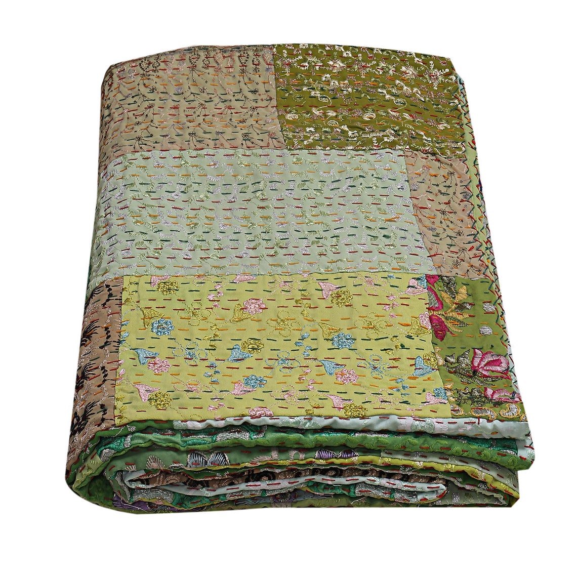 Assorted Green Patchwork Khambadia Cotton Throw Bohemian - Etsy