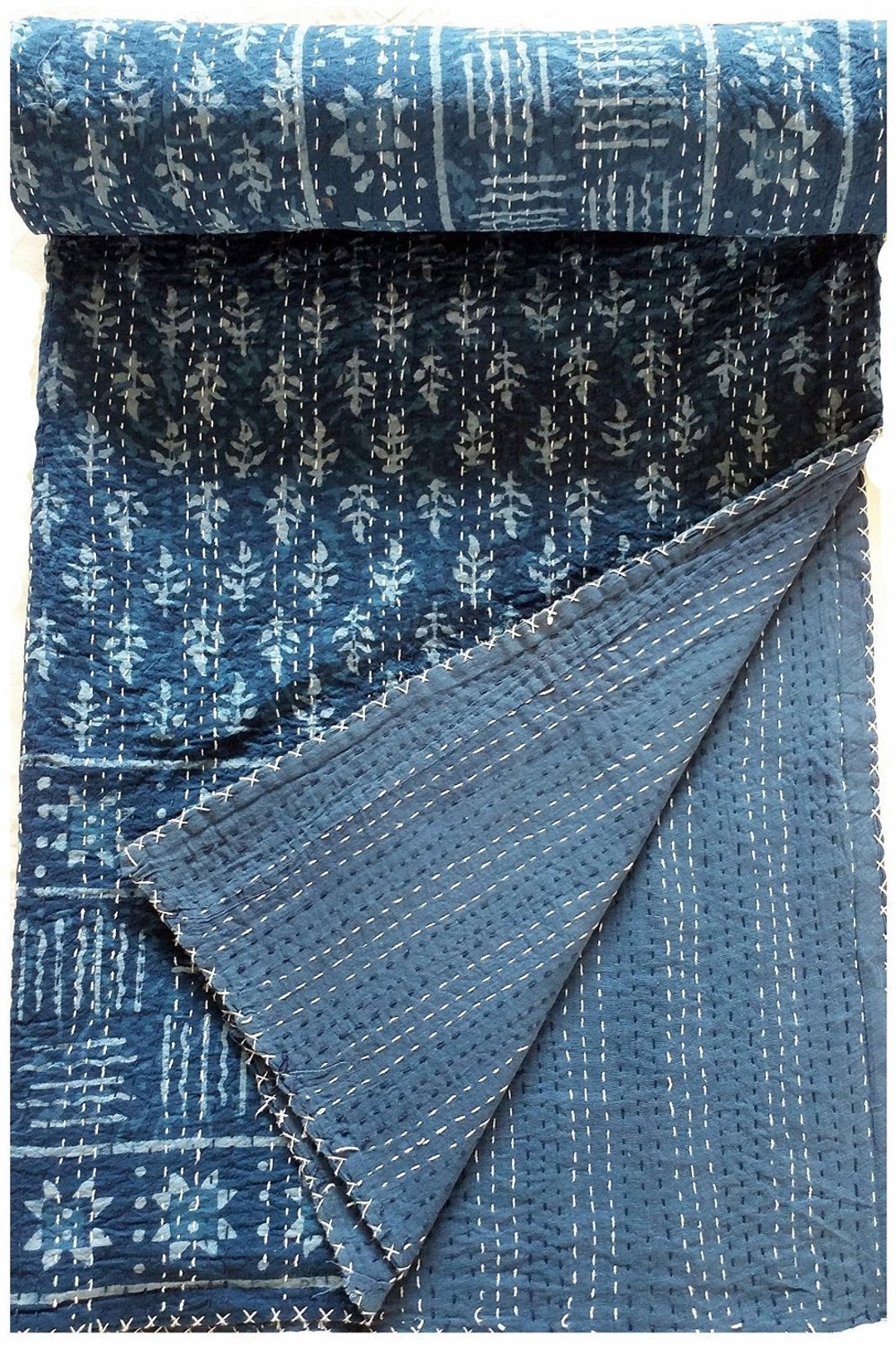 Patchwork Assorted Indian Indigo Blue Bedding Bedspread Bohemian Cotton ...