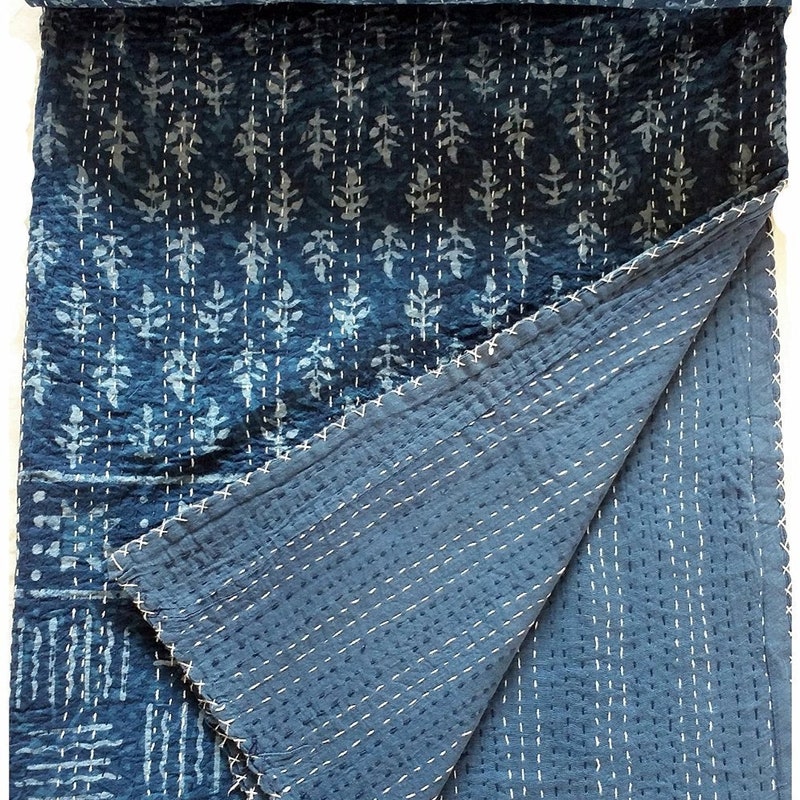 Blue Kantha Quilt - Etsy