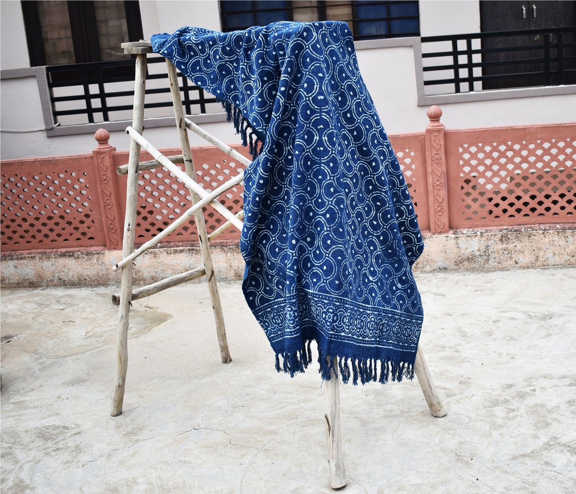 Hand Block Printed Bedding Cloth Indigo Blue 100% Cotton Bad | Etsy