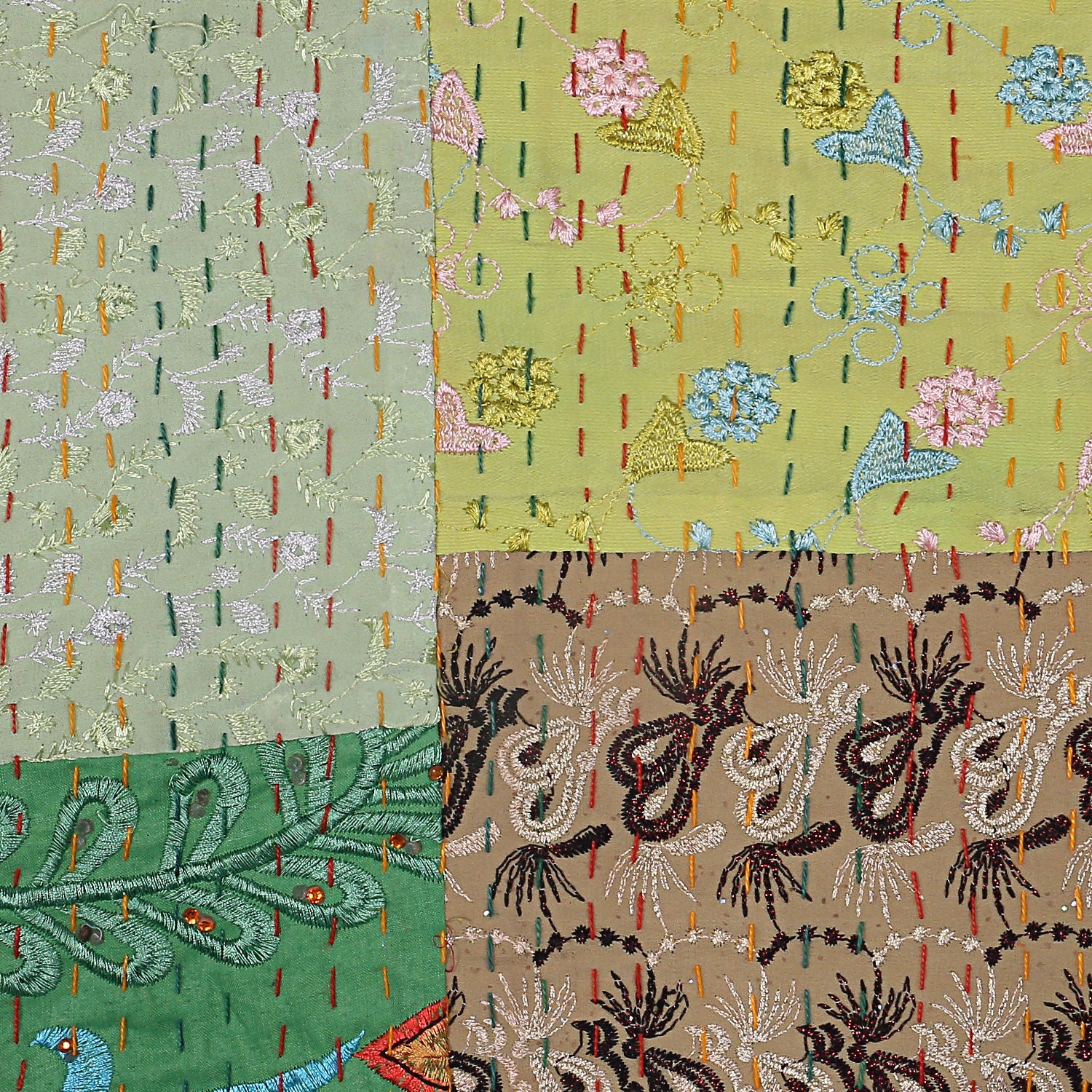 Assorted Green Patchwork Khambadia Cotton Throw Bohemian | Etsy