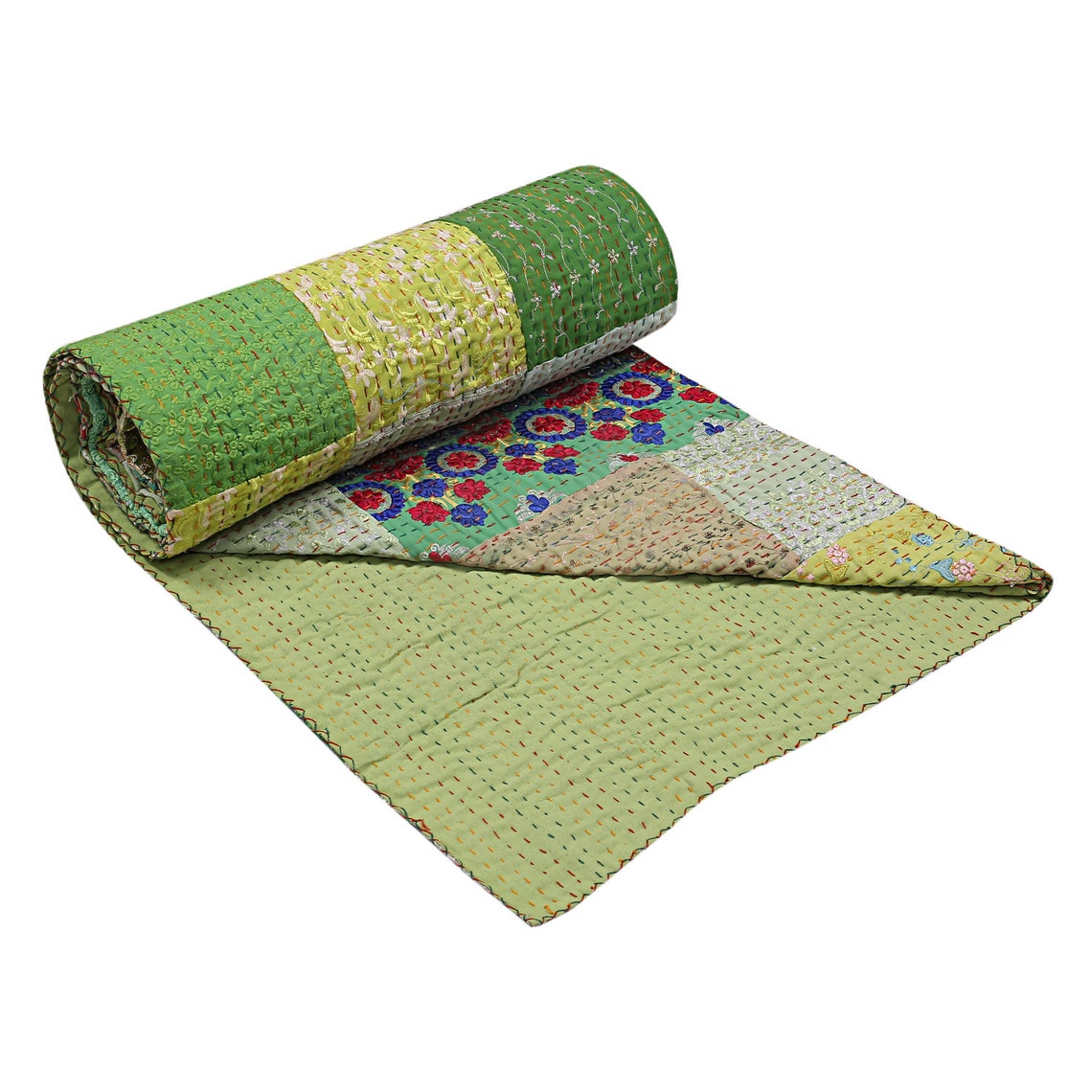 Assorted Green Patchwork Khambadia Cotton Throw Bohemian - Etsy