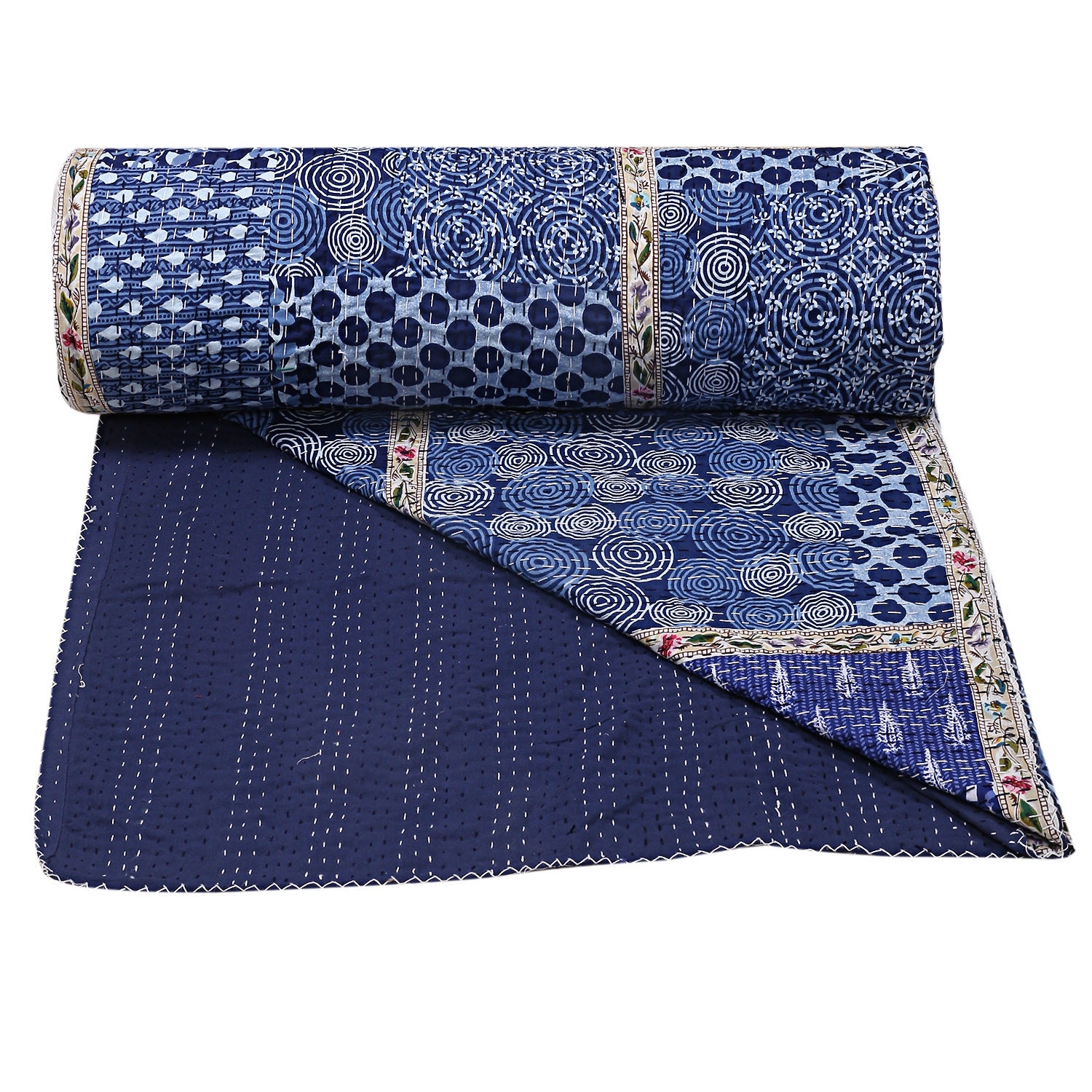 Indian Indigo Blue Patchwork Kantha Quilt Bohemian Indigo - Etsy