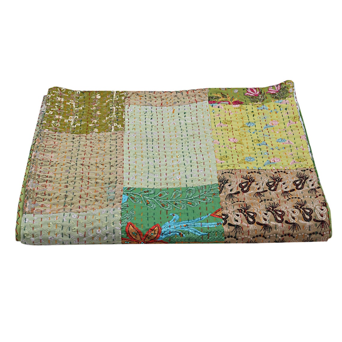 Assorted Green Patchwork Khambadia Cotton Throw Bohemian - Etsy