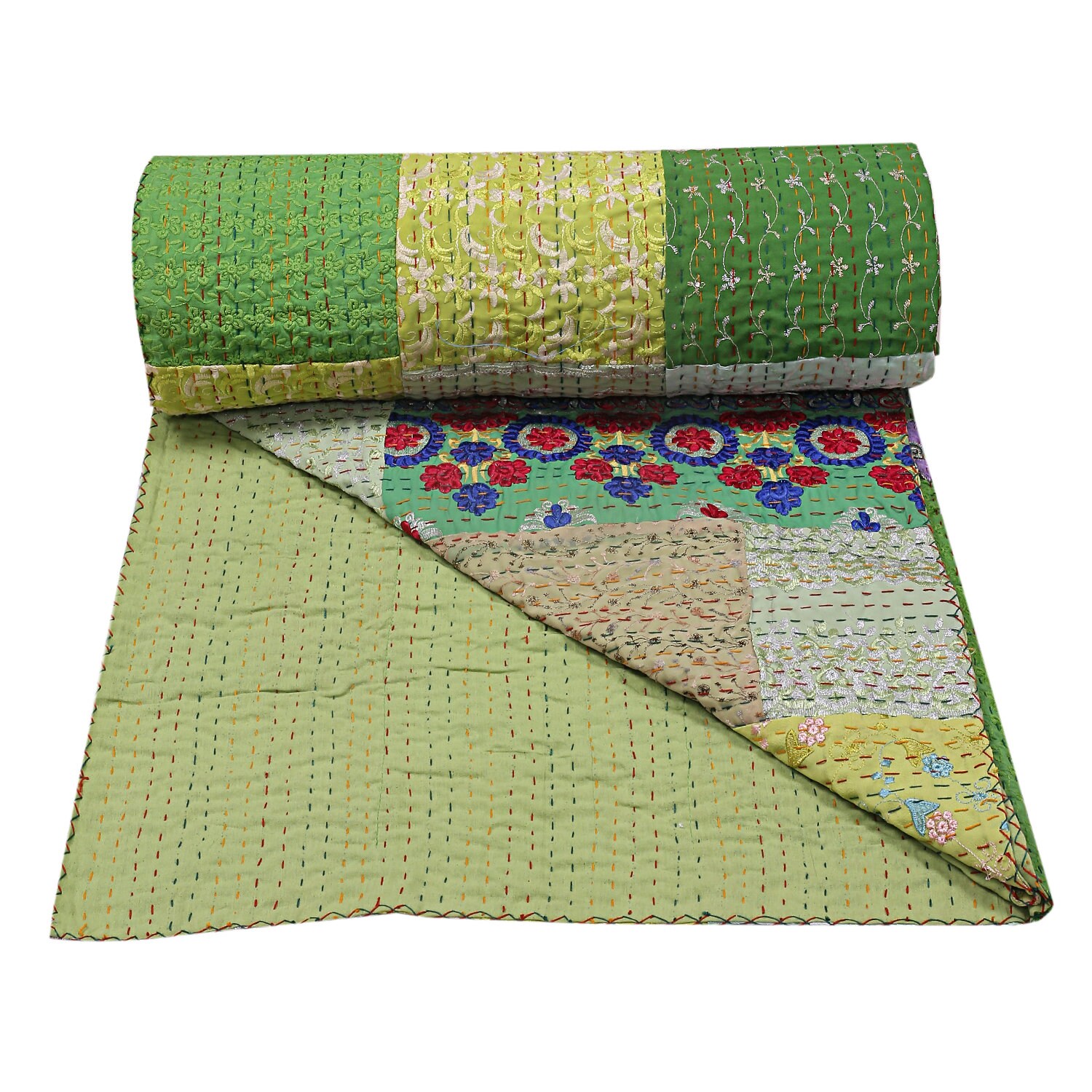 Assorted Green Patchwork Khambadia Cotton Throw Bohemian | Etsy