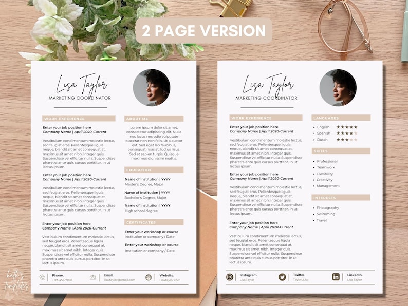 Lisa Taylor 2 Page Resume One Page Resume Resume Templates including ...