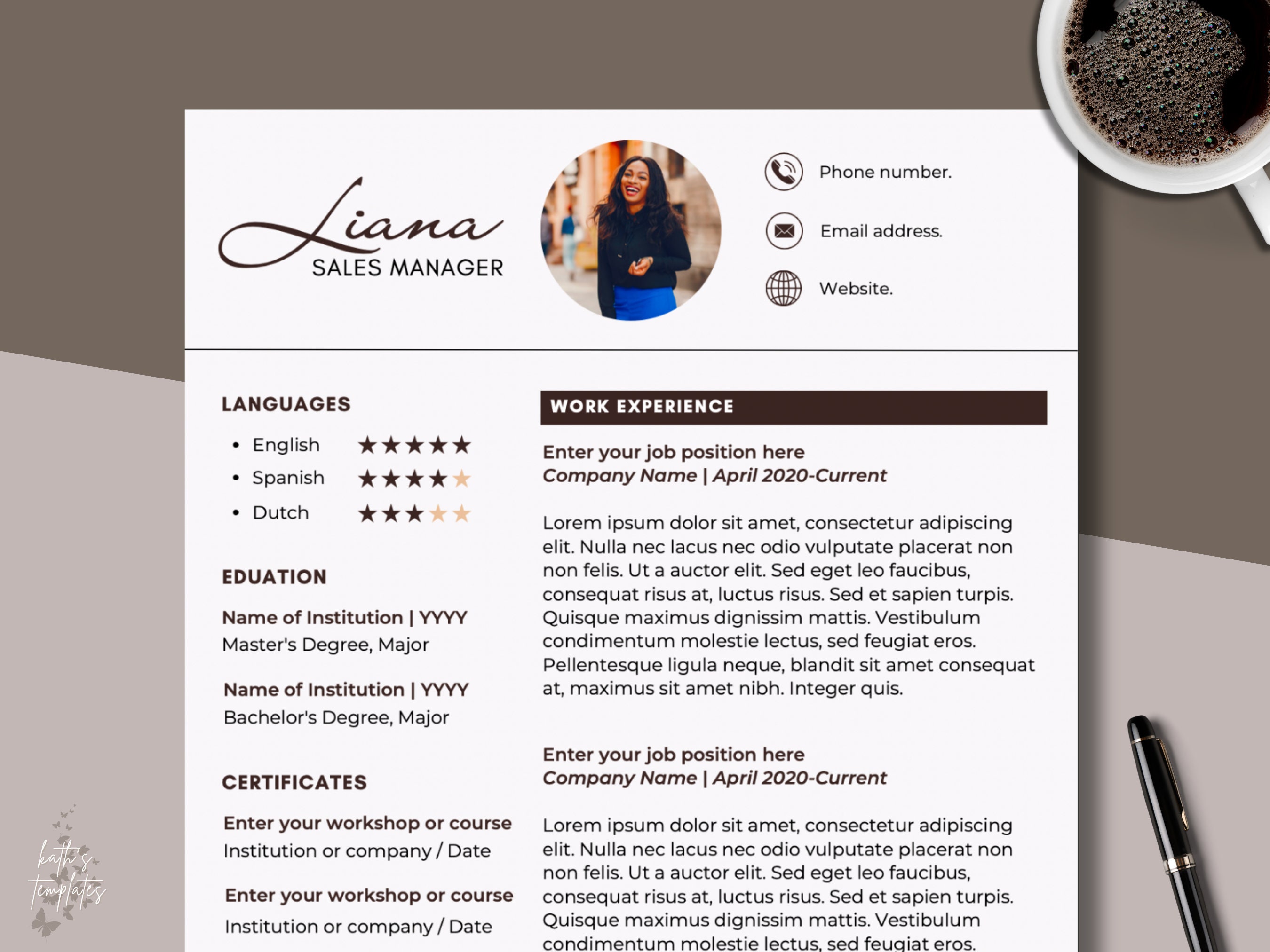 Liana | 1 Page Resume | CV Resume Template (including Cover Letter ...