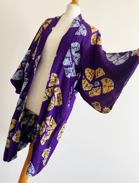 1920's purple shibori dye antique Kimono jacket with … - Gem