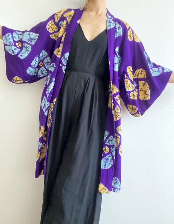 1920's purple shibori dye antique Kimono jacket with … - Gem