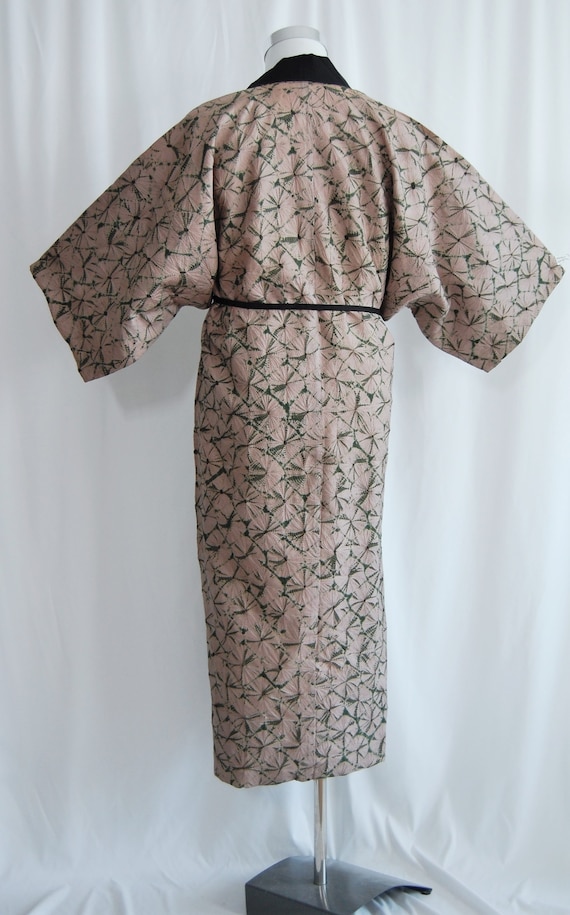 light pink & dark green Shibori Men's Kimono robe/sil… - Gem