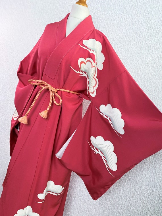 1960's unused vintage raspberry pink shiny long kimo… - Gem