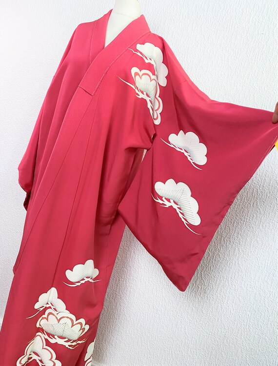 1960's unused vintage raspberry pink shiny long kimo… - Gem