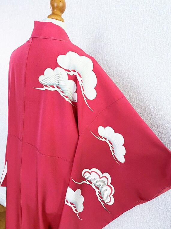 1960's unused vintage raspberry pink shiny long kimo… - Gem