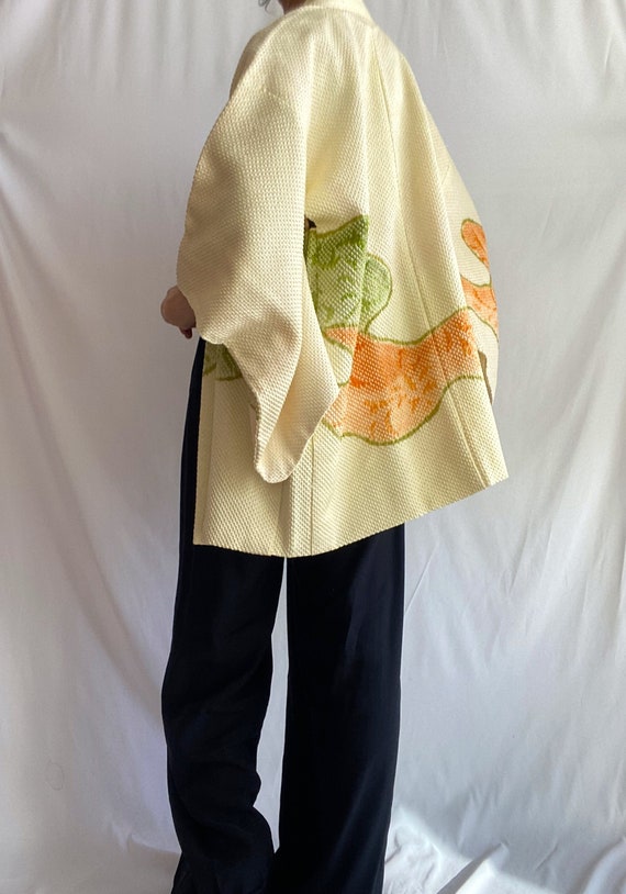1960s Japanese Shibori Silk Haori – Lemon Yellow & Pi… - Gem