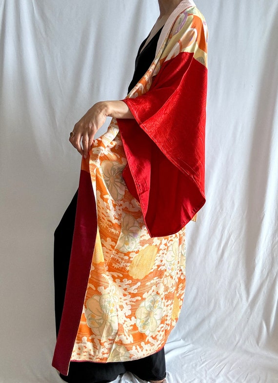 1900~1910s antique red orange patchwork silk kimono r… - Gem