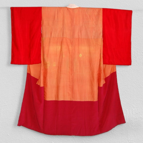 1900~1910s antique red orange patchwork silk kimono r… - Gem