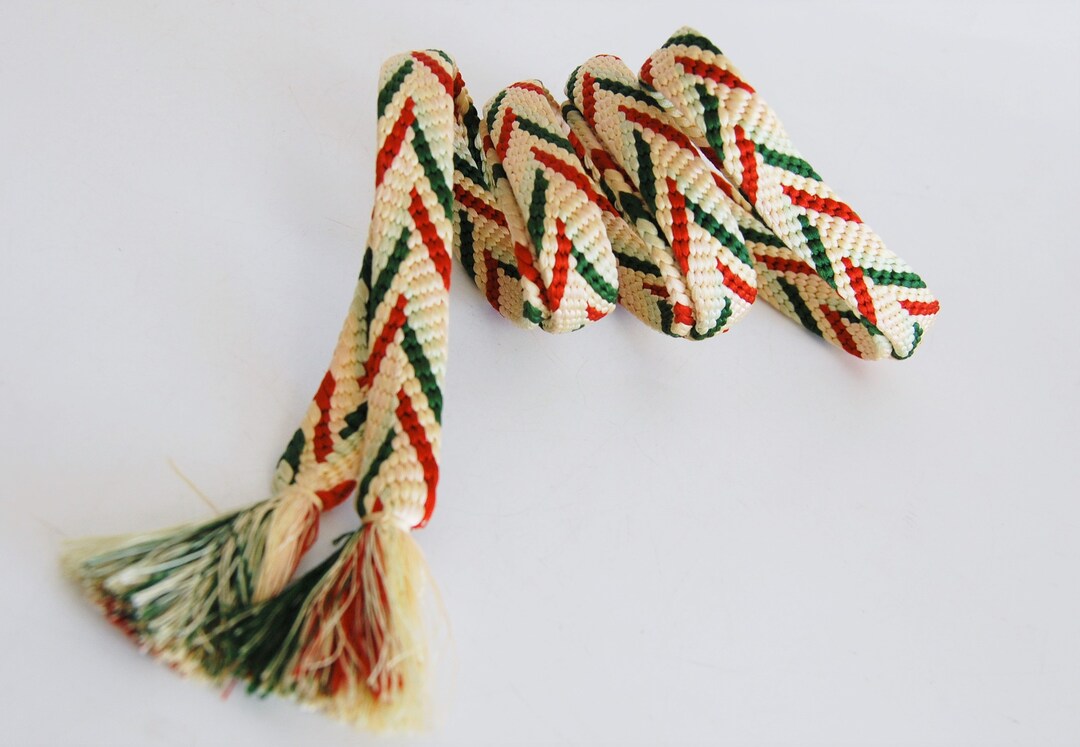Green and Dark Orange, White Hand Woven Kimono Belt/ Silk Obijime Code ...