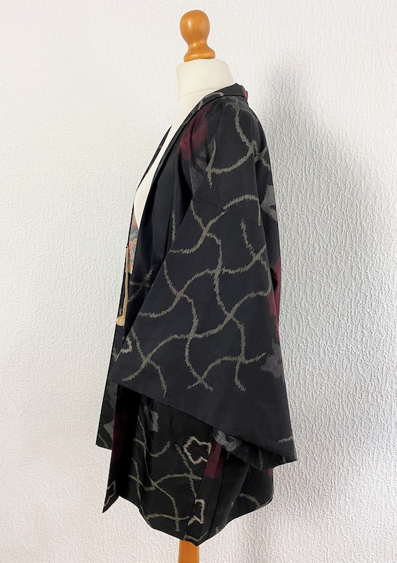 black red Japanese maple pattern Kimono jacket /Meise… - Gem