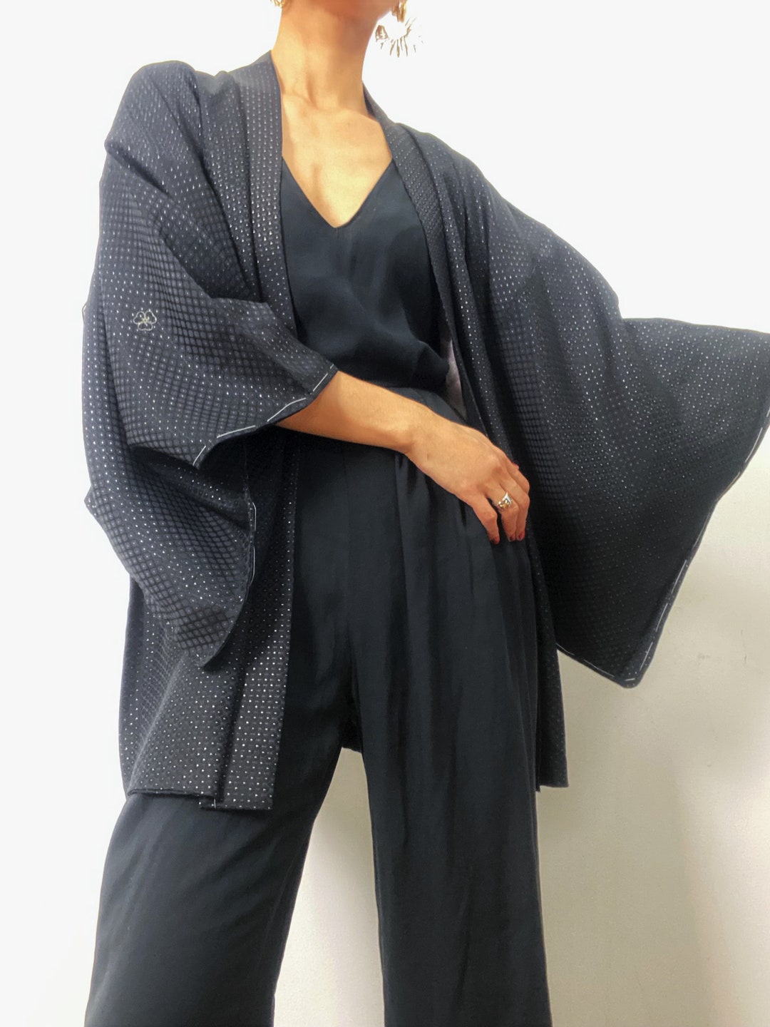 Silver Dot Kimono Jacket/1950s Luxury 3crested Formal Black Glitter ...